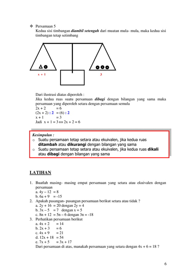 Bahan ajar persamaan dan pertidaksamaan linear satu variabel | PDF