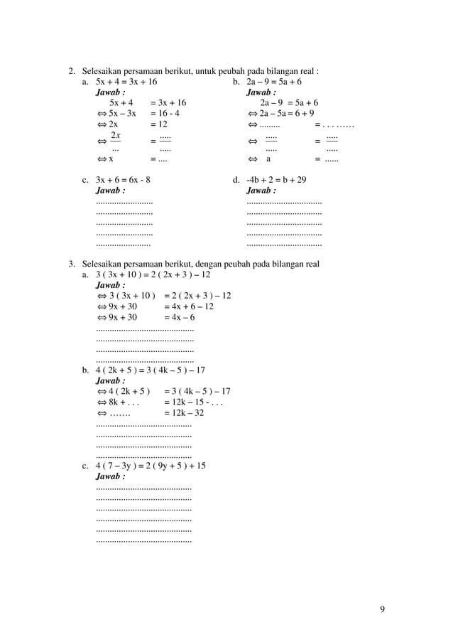 Bahan ajar persamaan dan pertidaksamaan linear satu variabel | PDF