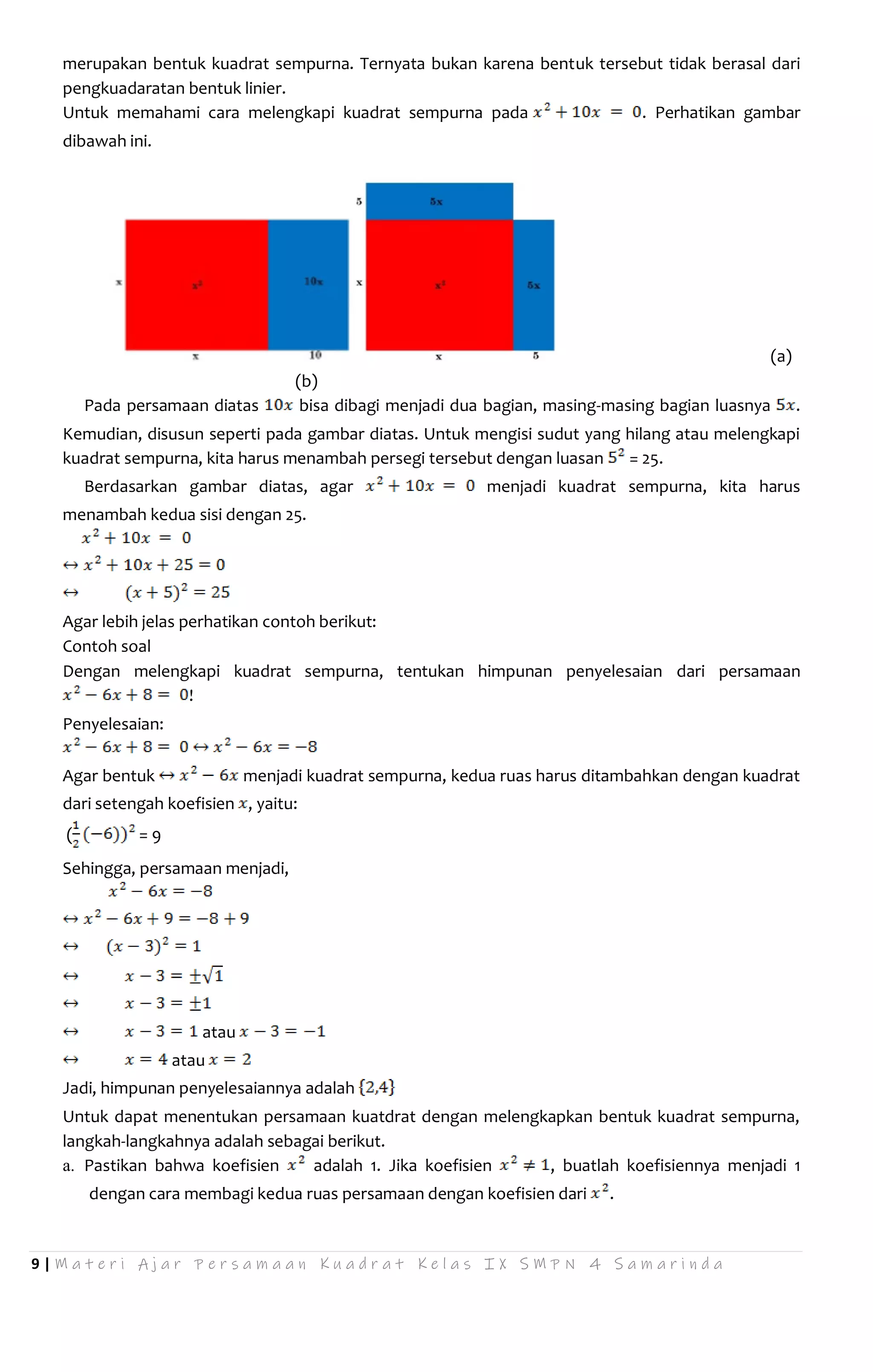Persamaan Kuadrat Kelas 9 | PDF
