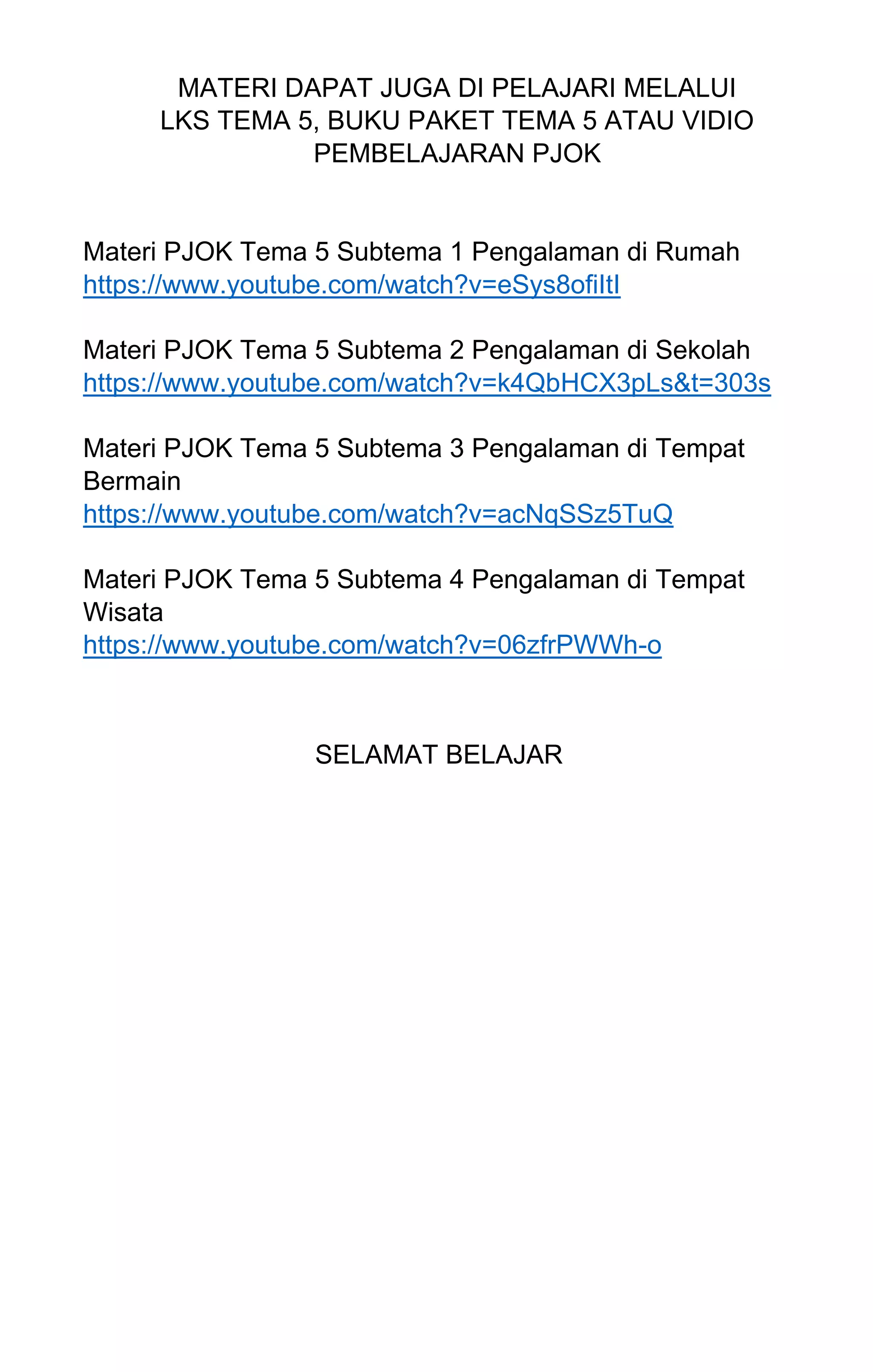 Bahan ajar pjok kelas 2 tema 5. sdn 3 ngantru_2022 | PDF