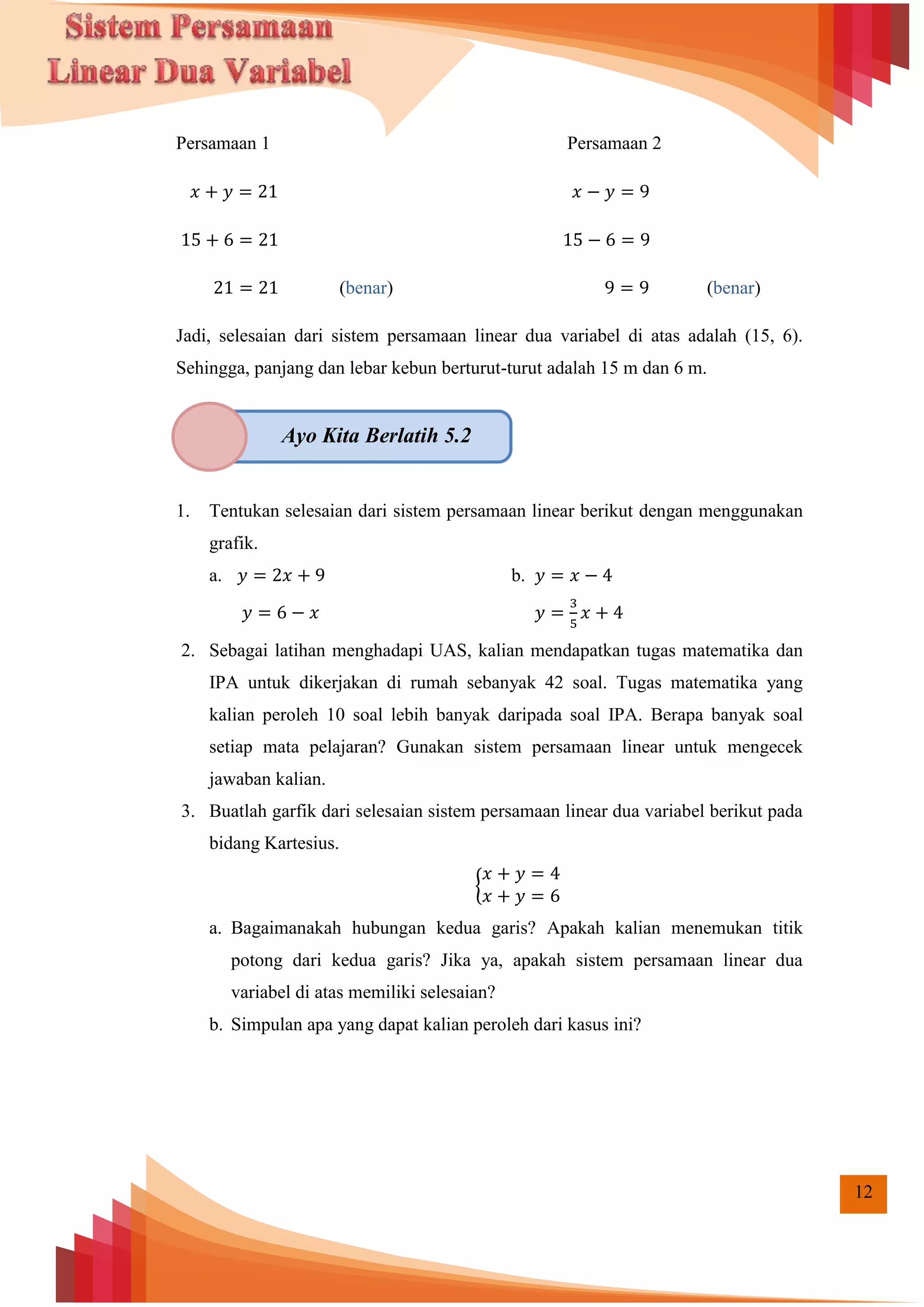Bahan ajar sistem persamaan linear dua variabel kelas viii | PDF