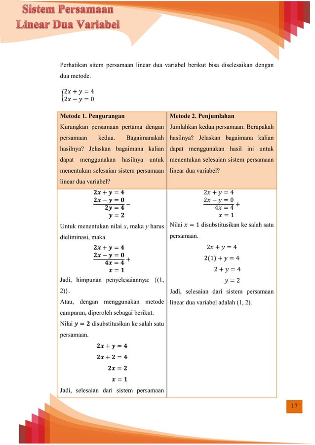Bahan ajar sistem persamaan linear dua variabel kelas viii | PDF | Programming Languages | Computing