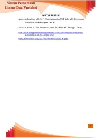 Bahan ajar sistem persamaan linear dua variabel kelas viii | PDF