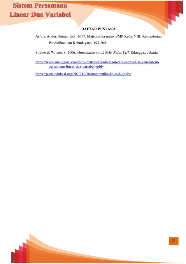 Bahan ajar sistem persamaan linear dua variabel kelas viii | PDF ...