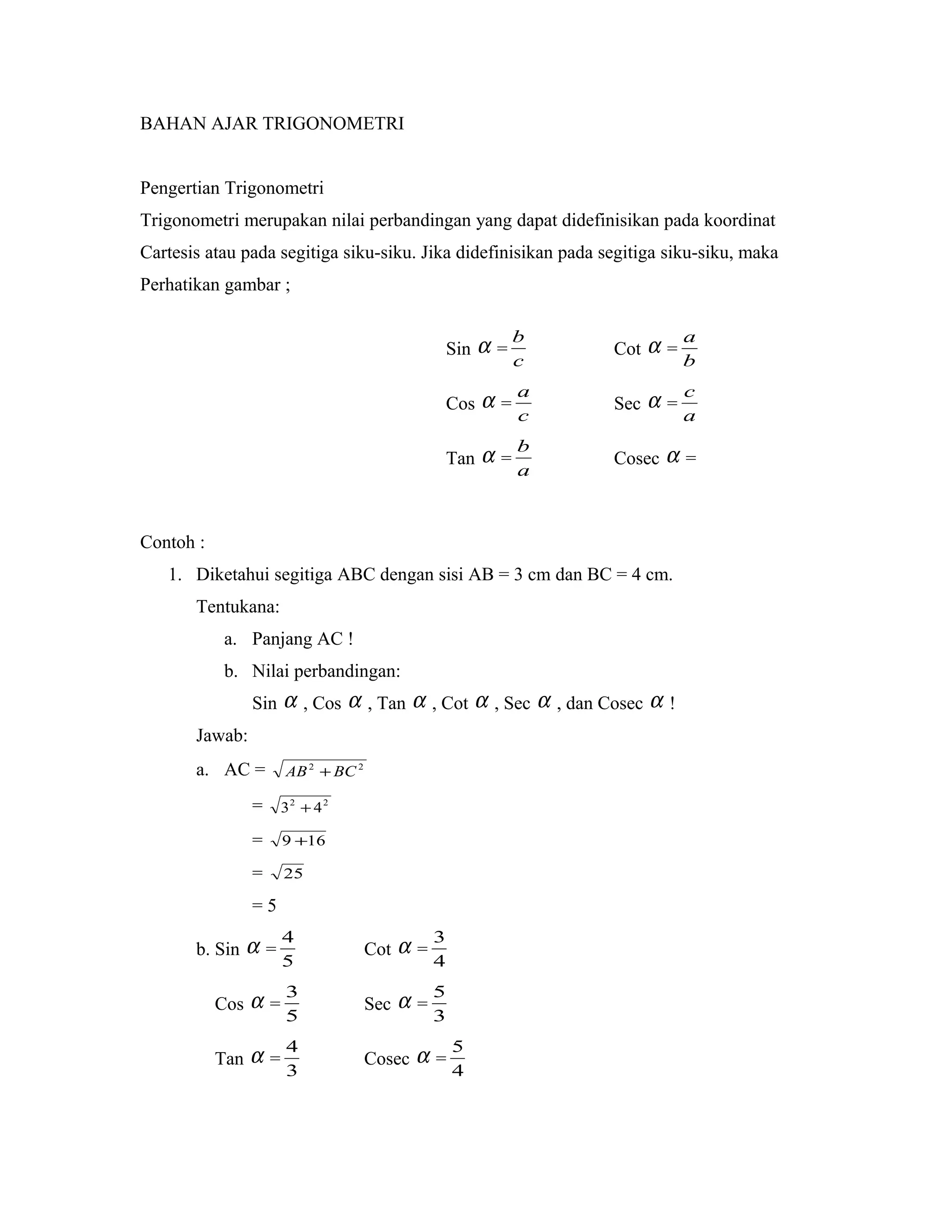 Bahan ajar trigonometri | DOC