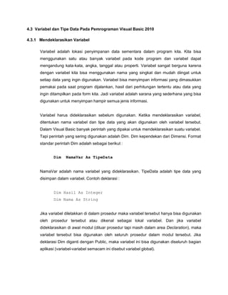 Penggunaan tipe data dan variabel | PDF