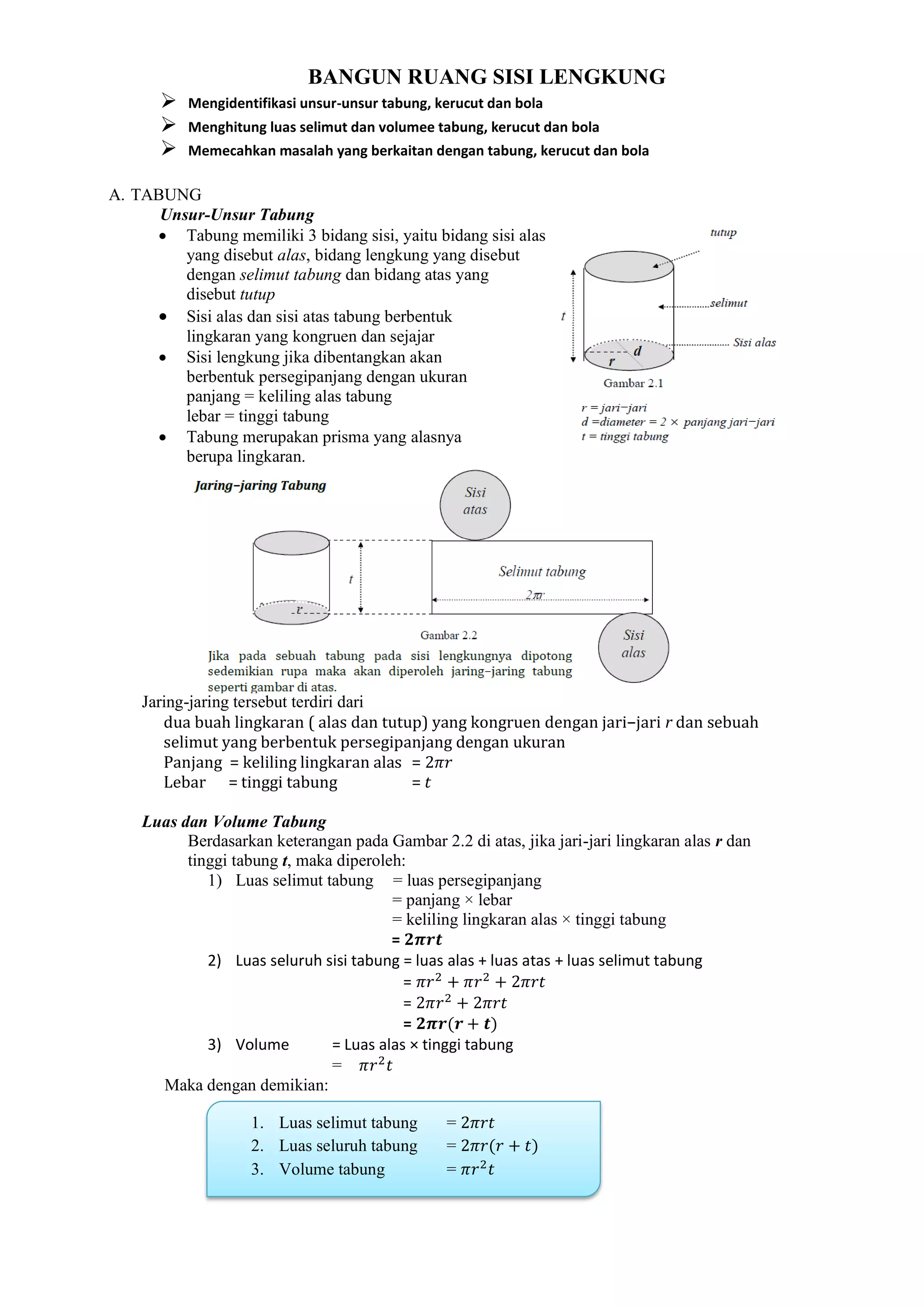 Bahan Ajar Bangun Ruang Sisi Lengkung Kelas IX | PDF