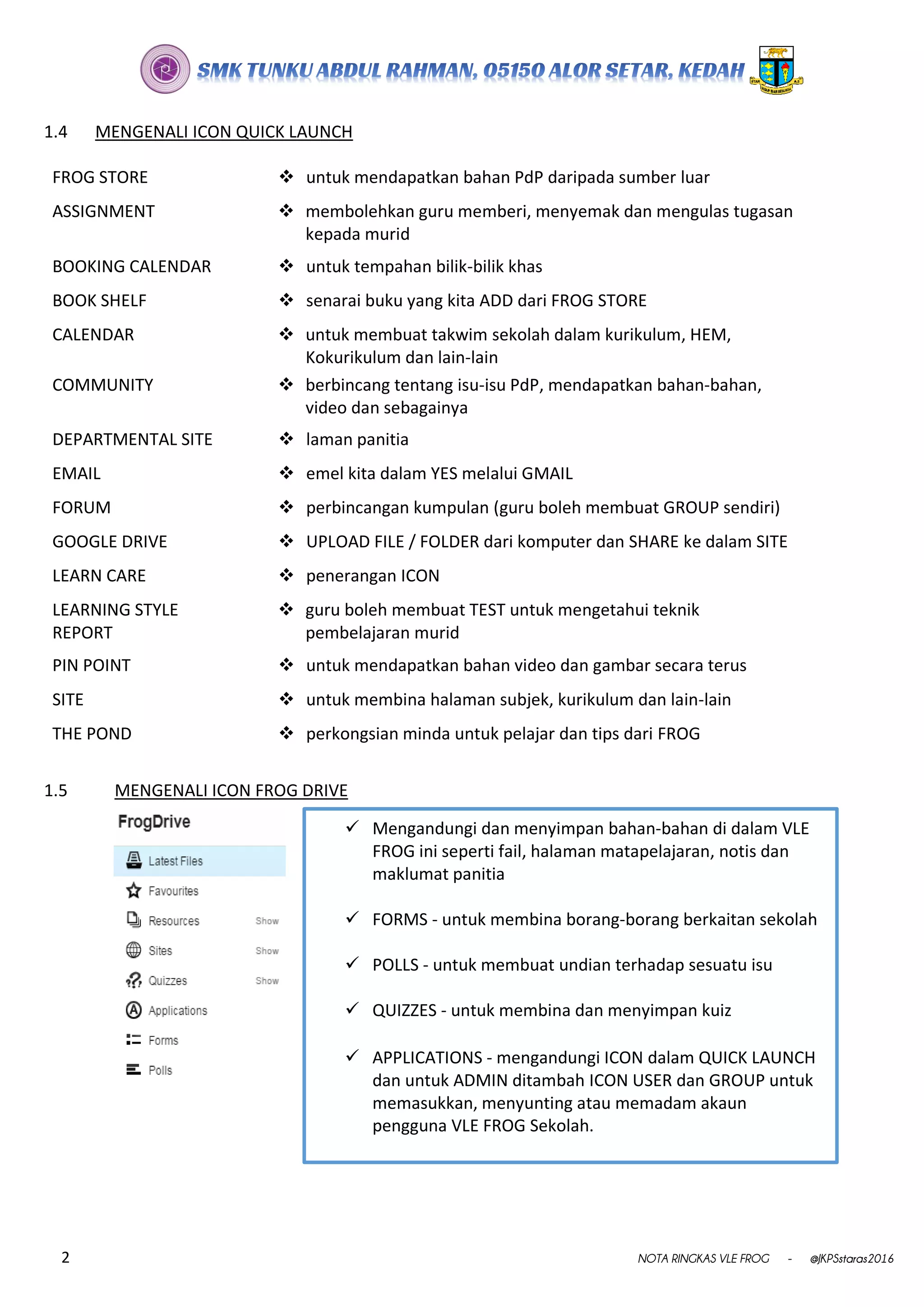 NOTA RINGKAS VLE FROG | PDF