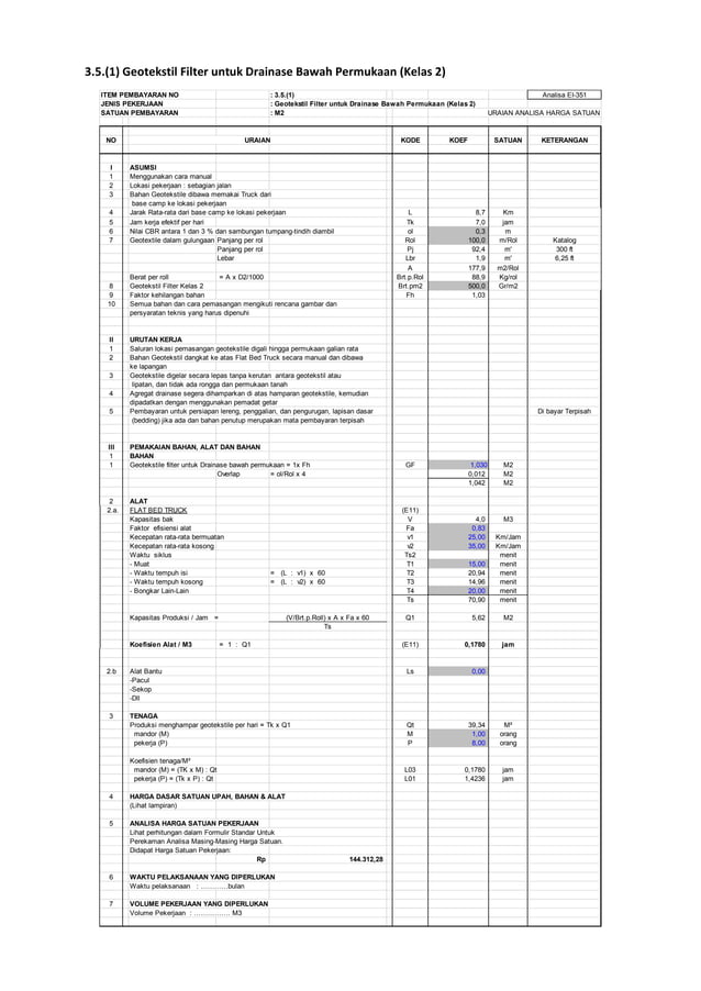 AHSP BIDANG BINA MARGA SESUAI SPESIFIKASI 2018 | PDF