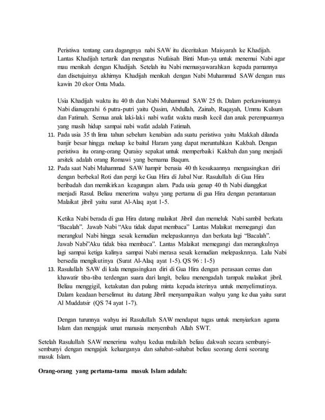 sejarrah nabi ringkasan | PDF