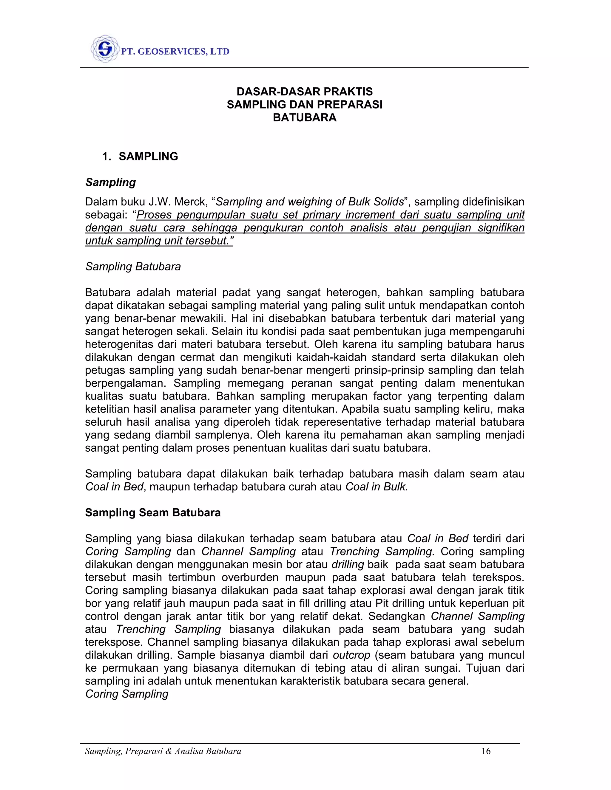 Bahan Training Sampling, Preparasi, dan Analisa Batubara.pdf