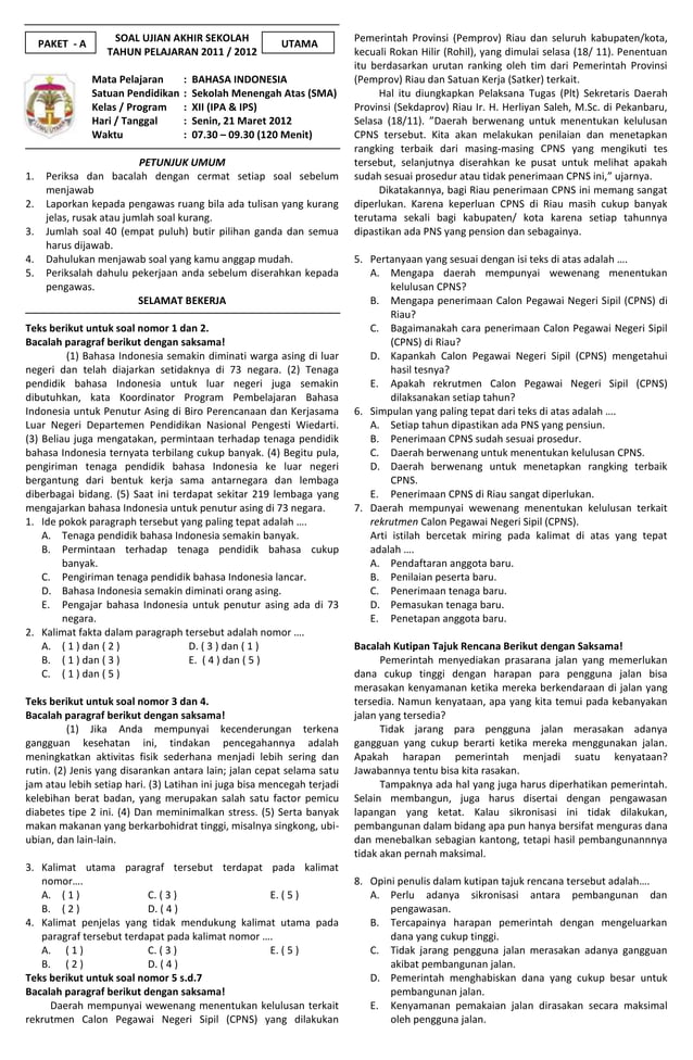 Bahasa indonesia-sma-2012-tryout | PDF