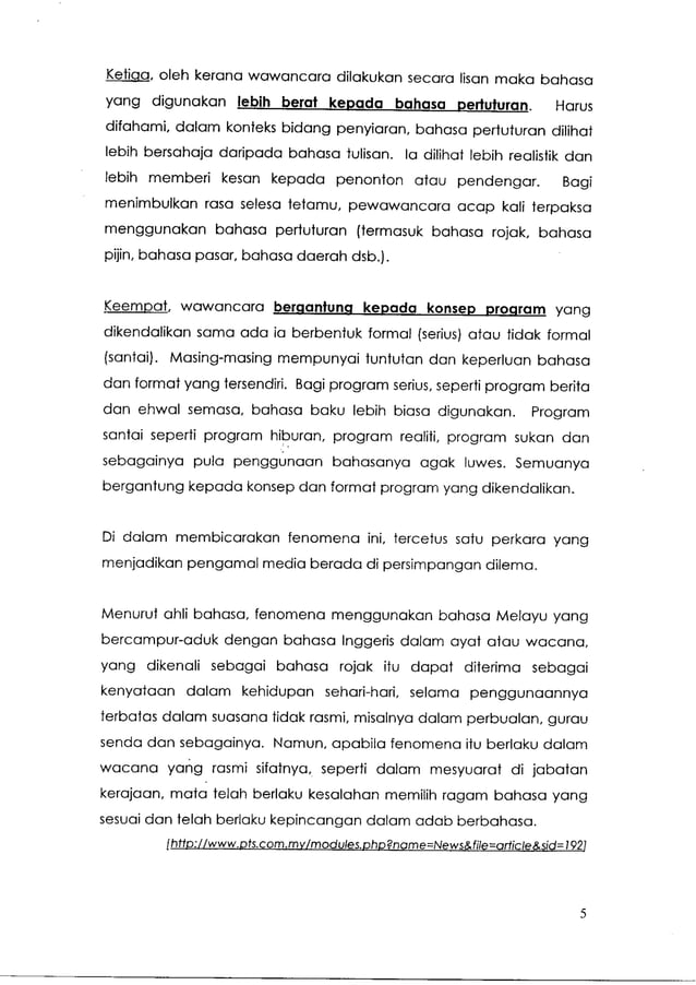 Bahasa Rojak Dalam Wawancara Nizal Mohammad 001 | PDF