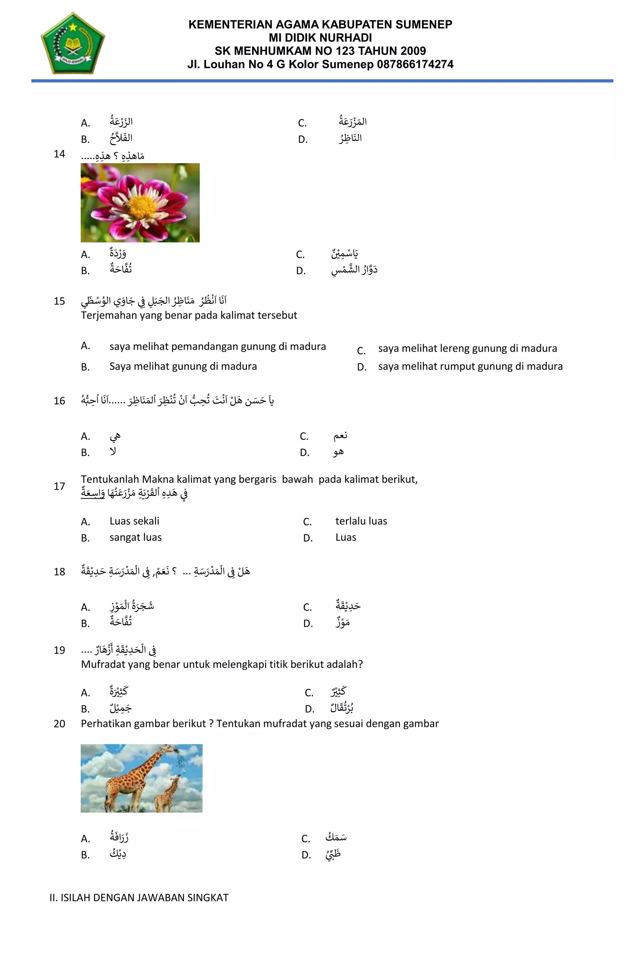 BAHASA ARAB KELAS 3 MI - SOAL.docx
