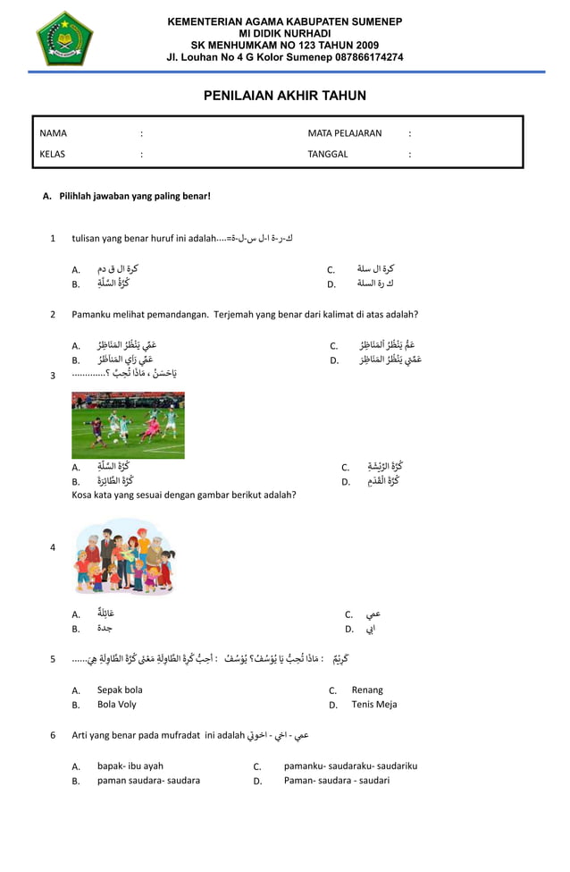 BAHASA ARAB KELAS 3 MI - SOAL.docx