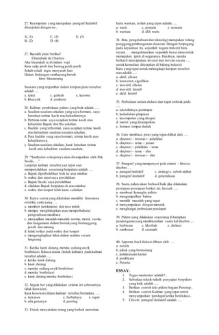 SOAL Bahasa Indonesia Paket C PAS 1 Tapel 2019/2020 PKBM LUHUR PEKERTI | DOCX