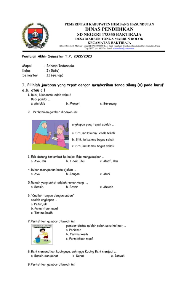 Soal Ujian Bahasa Indonesia Kelas 1.pdf