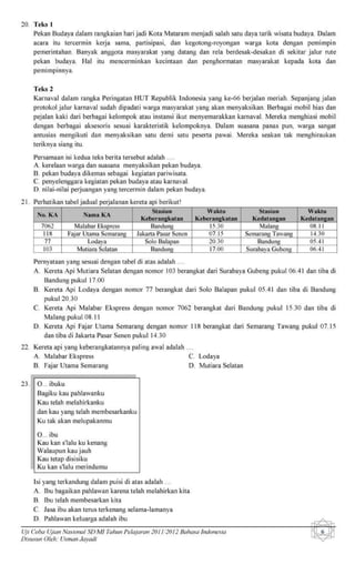 Soal Tri out UN Bahasa Indonesia SD Muhammadiyah Banjaran tahun 2012 (2) | DOCX