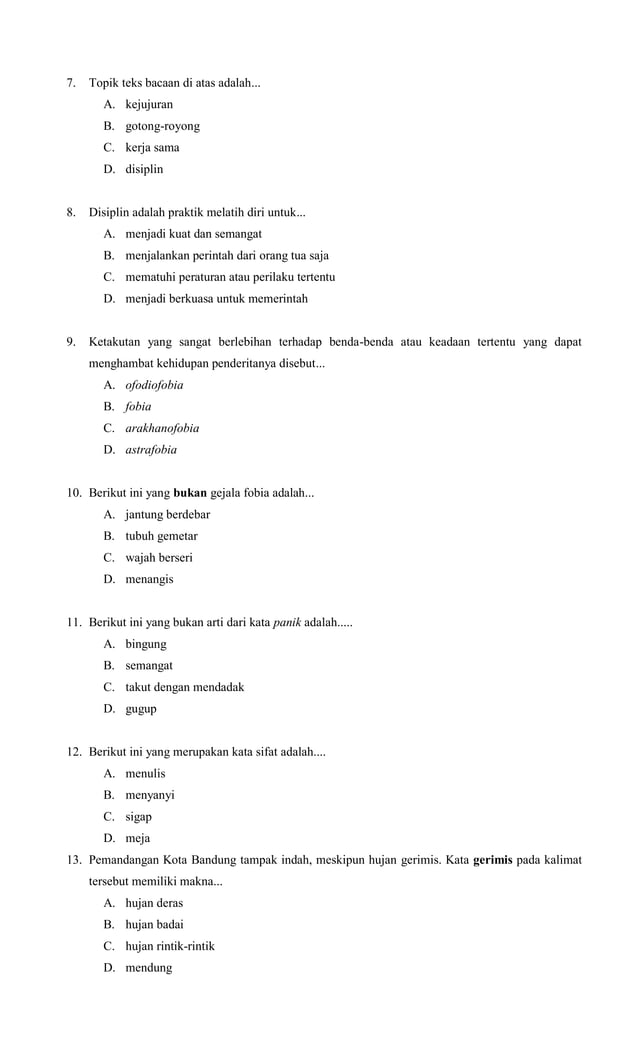 SOAL SEMESTER GANJIL BAHASA INDONESIA KELAS 4 | PDF