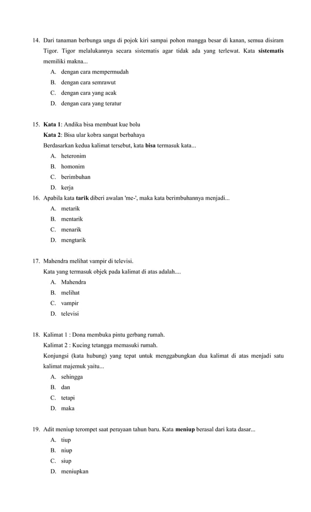 SOAL SEMESTER GANJIL BAHASA INDONESIA KELAS 4 | PDF