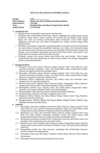 RPP SMA Bahasa indonesia peminatan kelas X | PDF