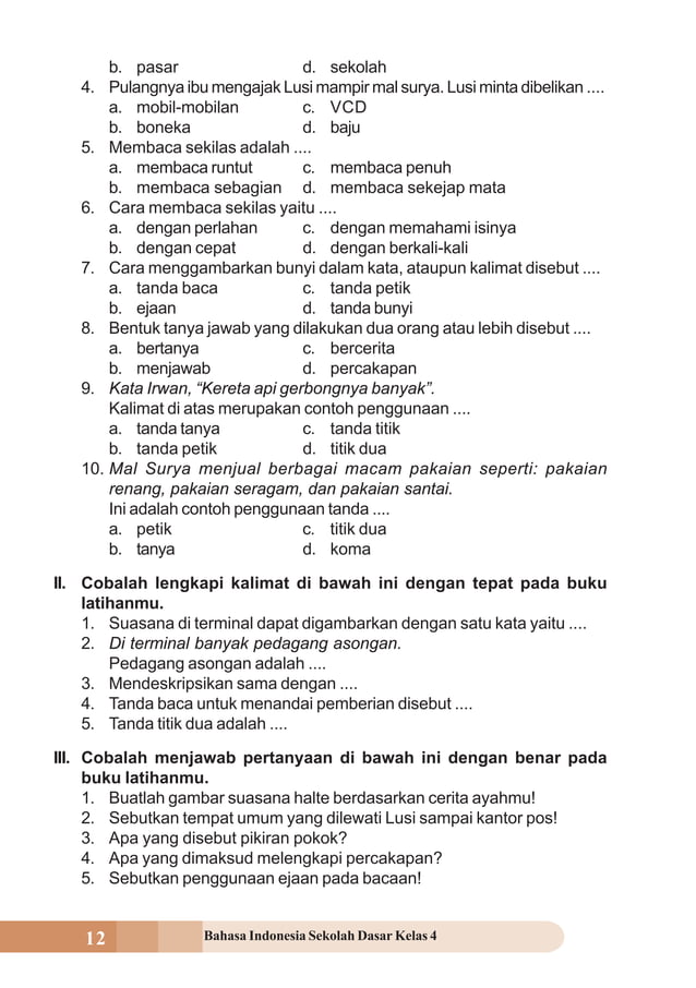 Bahasa indonesia sd mi kelas 4. bab 1 | PDF