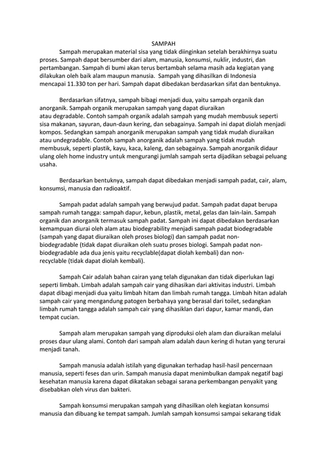 Teks bacaan berjudul "SAMPAH" | DOCX
