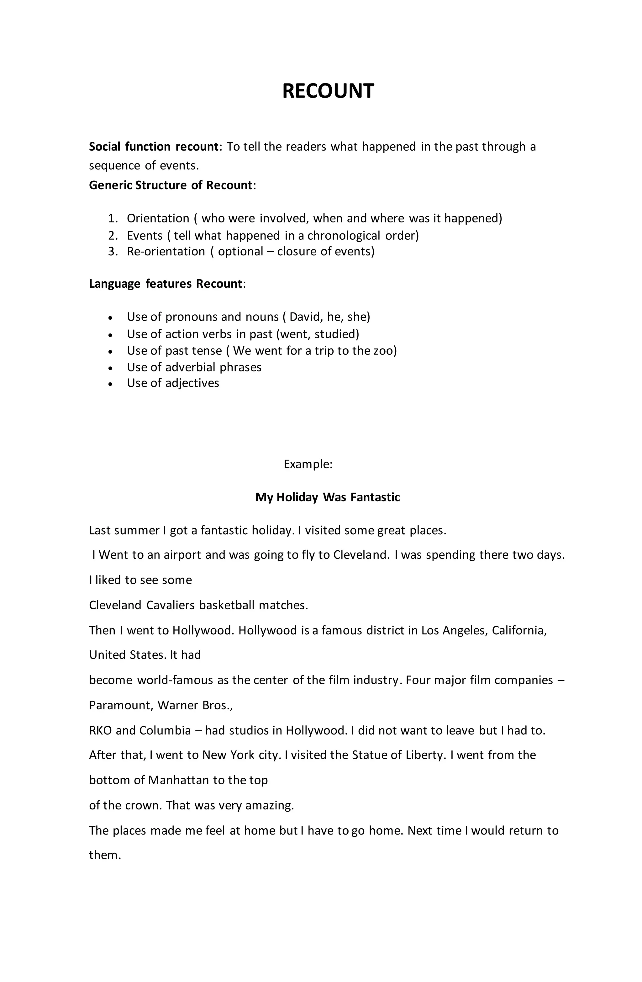 Materi Bahasa Inggris : PROCEDURE RECOUNT NARRATIVE DESCRIPTION etc | DOCX