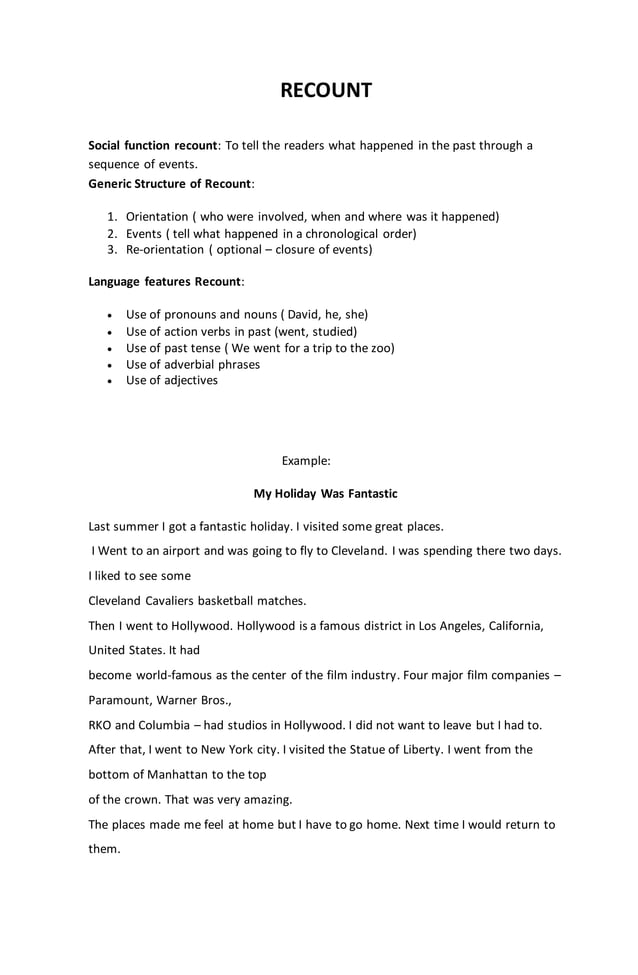 Materi Bahasa Inggris : PROCEDURE RECOUNT NARRATIVE DESCRIPTION etc | DOCX