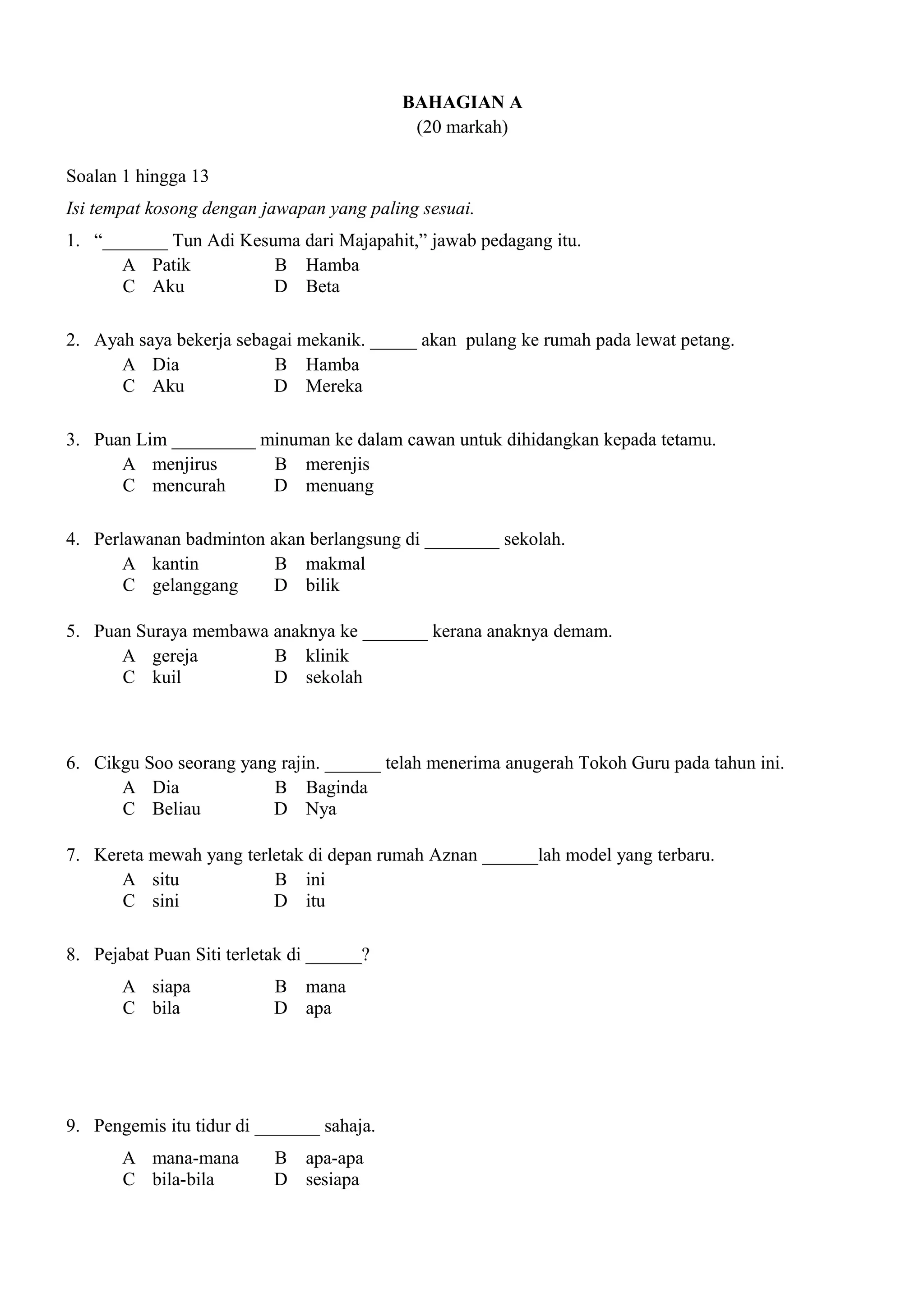 Bahasa malaysia kertas 1 | DOC
