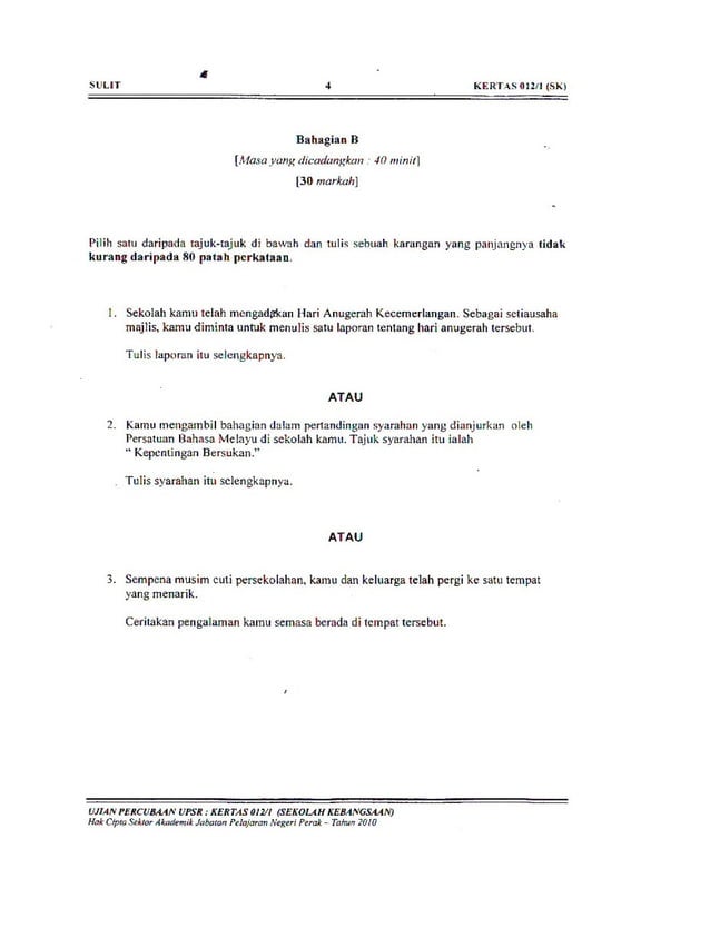 Bahasa melayu penulisan upsr 2010 | PDF