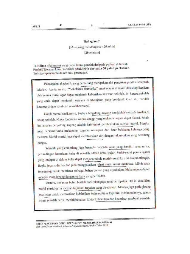 Bahasa melayu penulisan upsr 2010 | PDF