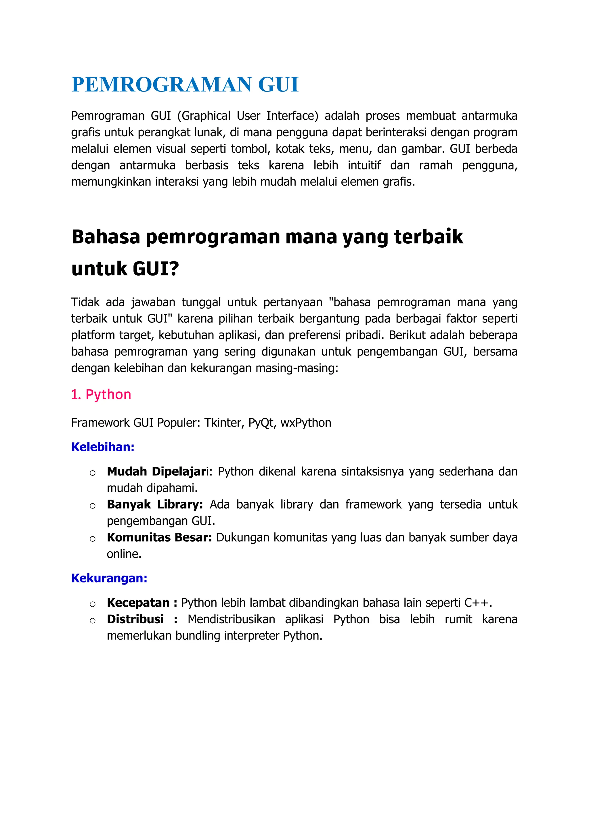 Bahasa Pemrograman mana yang TERBAIK untuk GUI | PDF