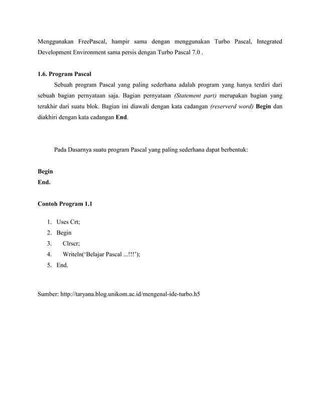 Bahasa pemrograman pascal | DOCX