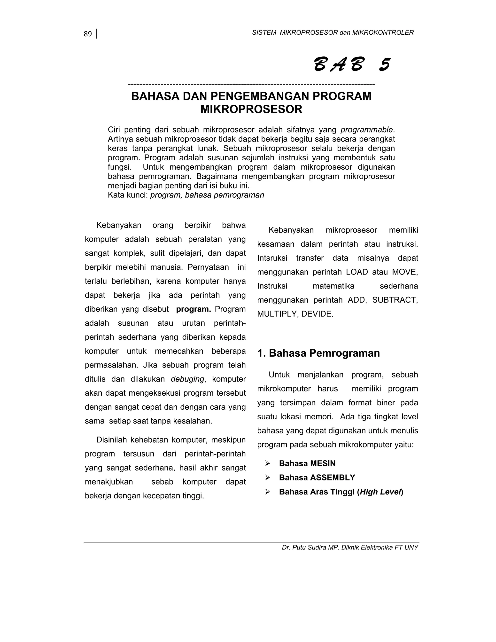 Bahasa pemrograman sistem mikroprosesor | PDF