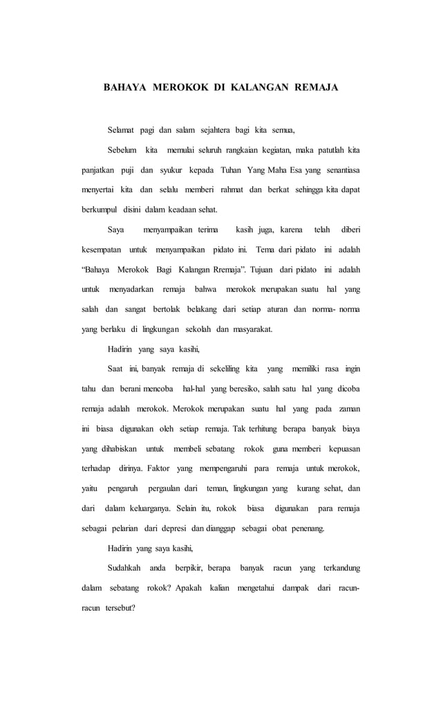 Bahaya Merokok Di Kalangan Remaja Docx