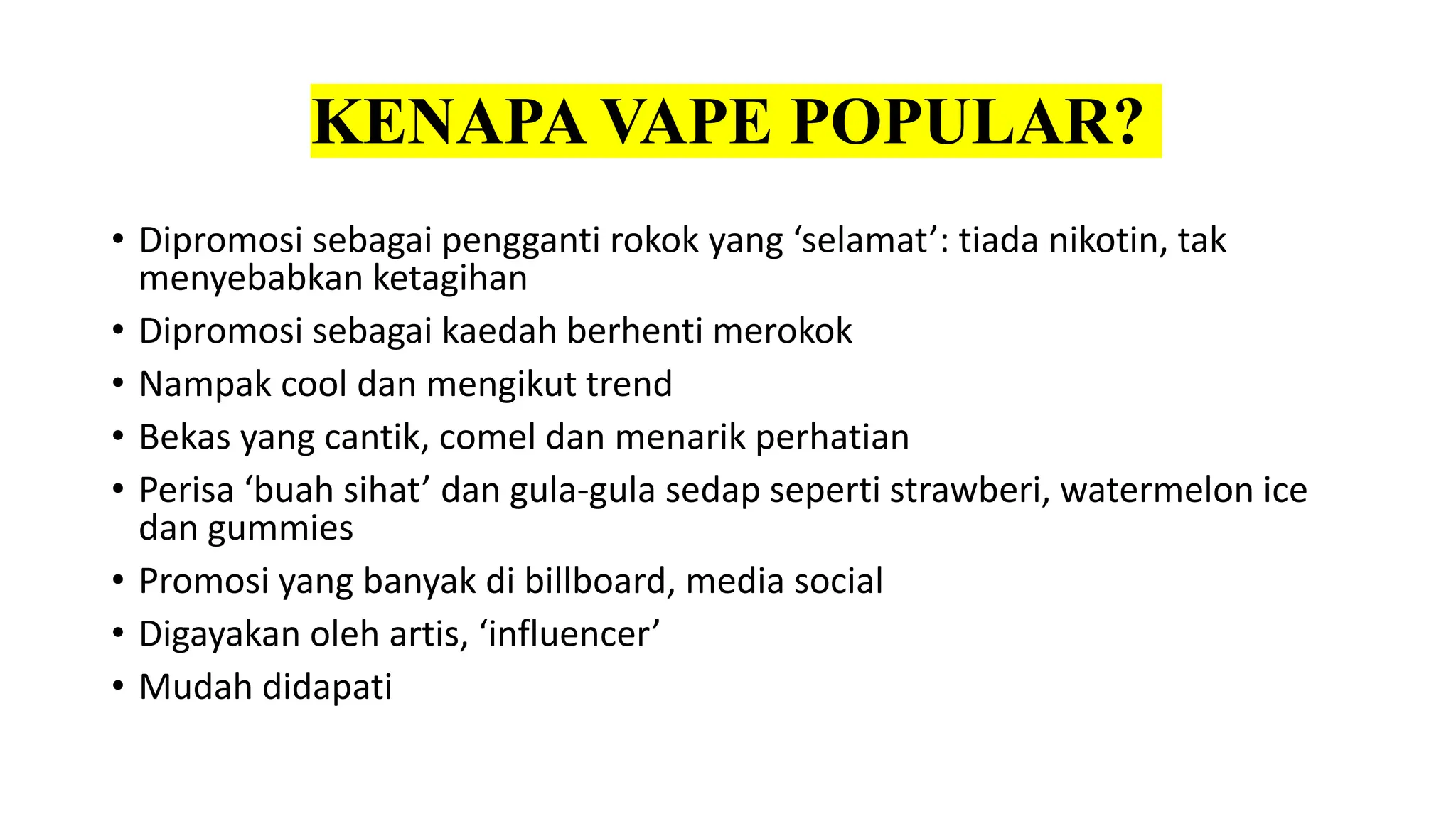 Bahaya vape dan rokok dalam kalangan murid sekolah | PPTX