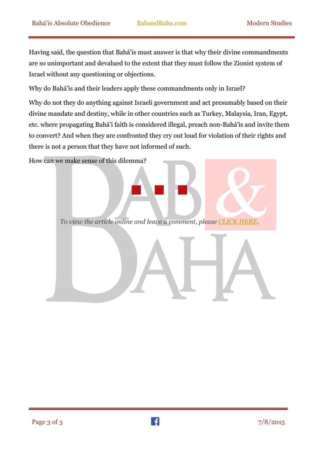Bahá'is Absolute Obedience | PDF