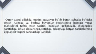 Bahoni shakllantirish bo’yicha qarorlar qabul qilish.pptx