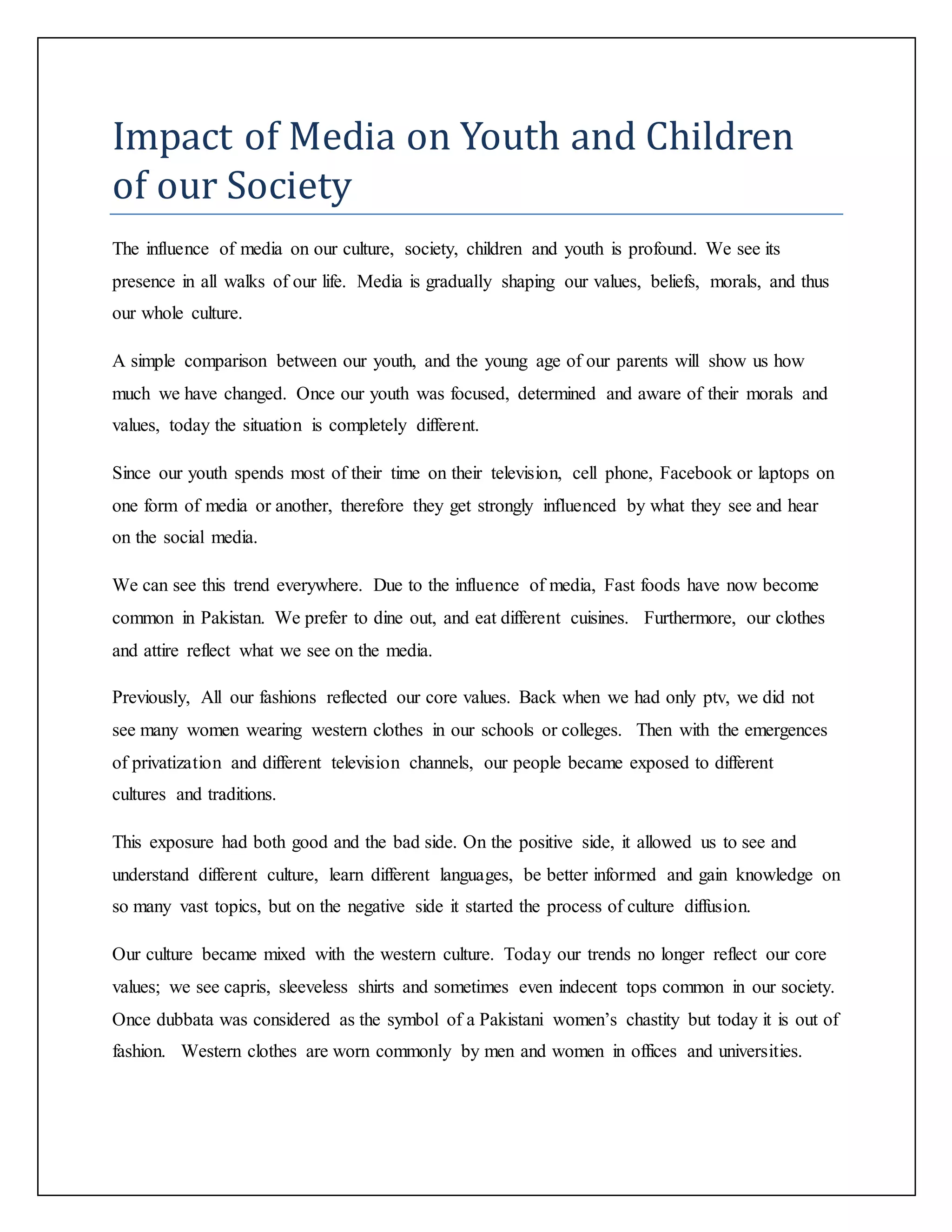 Impact of Media on Youth and Children of our Society | DOCX