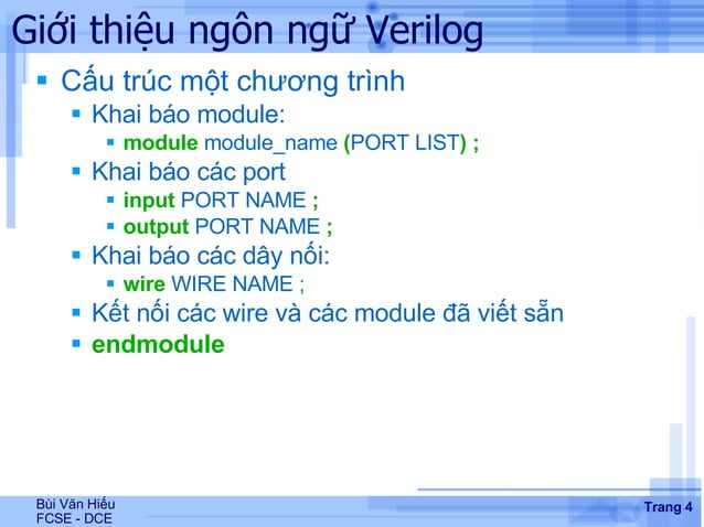 Bai 1 Gioi Thieu Verilog Va Quartus | PPT