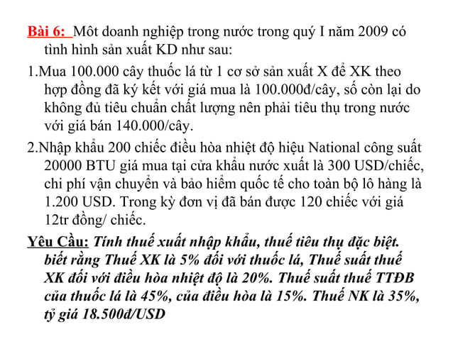 Bài tập thuế xuất nhập khẩu có lời giải | PPT