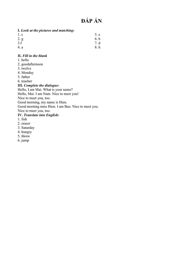 Bài tập tiếng Anh lớp 2 | PDF