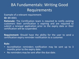 Business Analysis Fundamentals – Writing Good Business Requirements | PPTX
