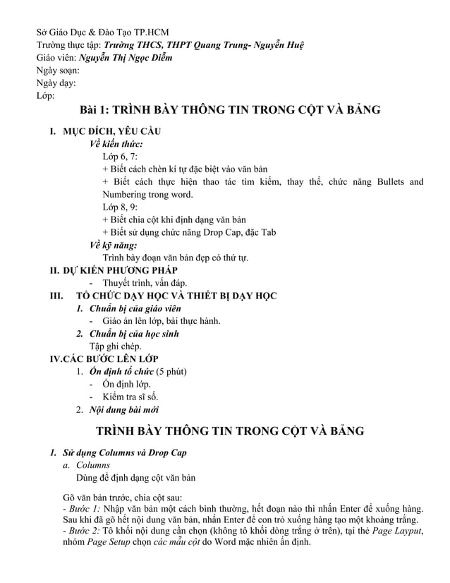 Lớp 6789: Bai 2 trinh bay thong tin trong cot va bang | DOCX