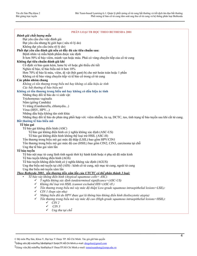 PAP SMEAR -PHẾT MỎNG TẾ BÀO CỔ TỬ CUNG TẦM SOÁT UNG THƯ CỔ TỬ CUNG - HỆ THỐNG PHÂN LOẠI BETHESDA ...