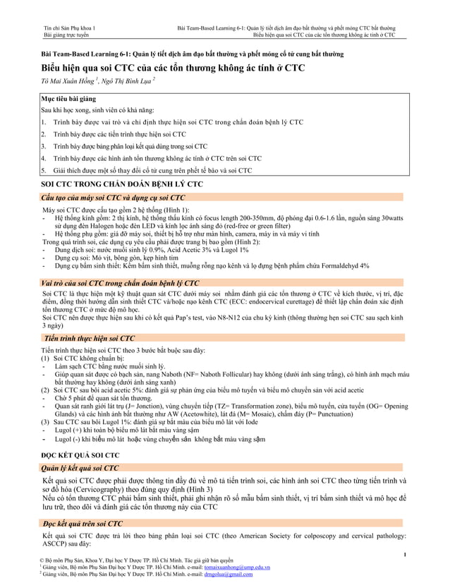 QUẢN LÝ TIẾT DỊCH ÂM ĐẠO BẤT THƯỜNG VÀ PHẾT MỎNG CỔ TỬ CUNG BẤT THƯỜNG BIỂU HIỆN QUA SOI CTC CỦA ...