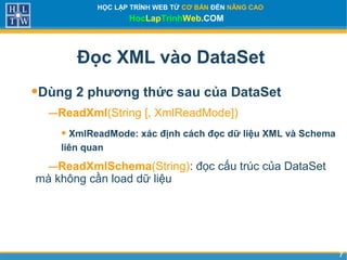 BÀI 7: THỰC THI CÁC HOẠT ĐỘNG XỬ LÝ XML THEO CƠ CHẾ DỮ LIỆU NGẮT KẾT NỐI (DISCONNECTED DATA) | PPT