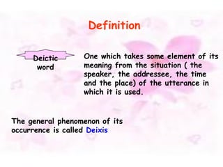 DEIXIS AND DEFINITENESS (semantics) | PPT