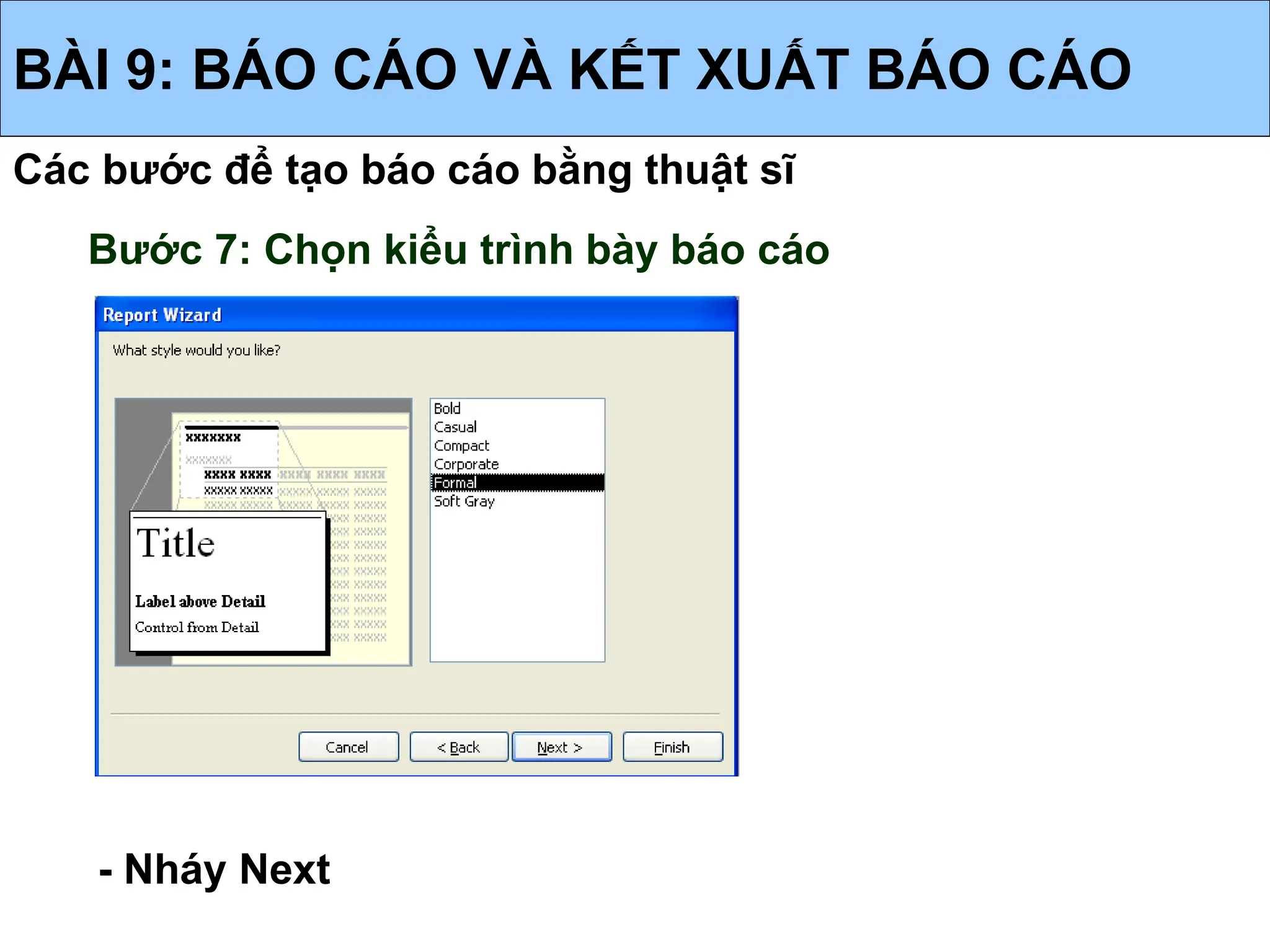 Bai 9 Bao cao va ket xuat bao cao.ppt........ | PPT